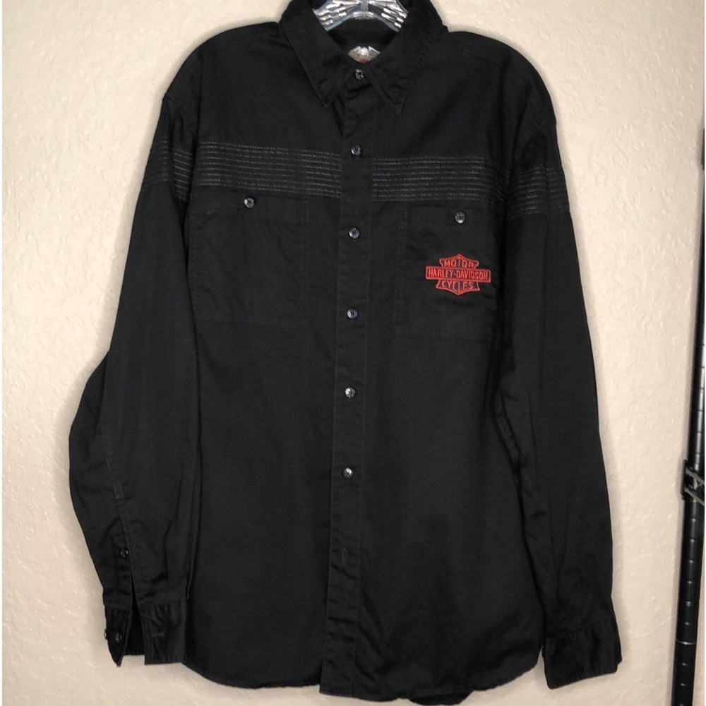 Harley Davidson Black Logo Branded Button Down Shirt - Gem